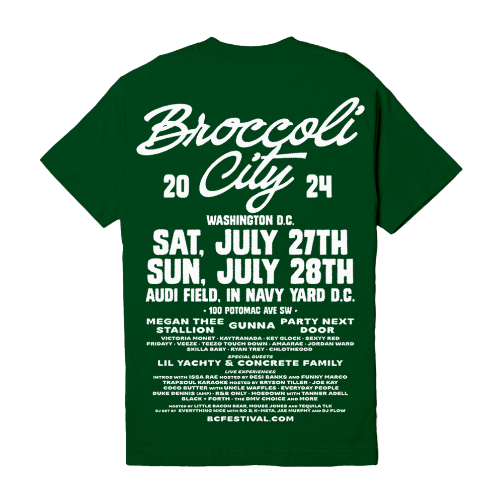 BC 24 Vintage Script Forest Green Lineup Tee – Broccoli City Store